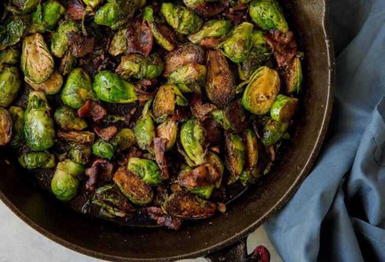Sautéed Cast Iron Brussels Sprouts with Bacon - Lara Clevenger
