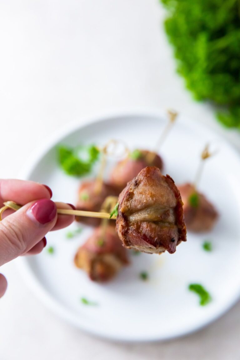 Air Fryer Bacon Wrapped Meatballs - Lara Clevenger